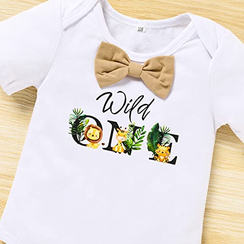 GRNSHTS Baby Boys Wild One 1st Birthday Outfits Bowtie Romper+Y-Back Suspenders+Shorts Pants Cake Smash Photo Shoot Clothes Set (Khaki,12-18 Months)