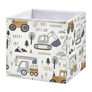 ammao cute truck tractor bulldozer excavator open storage basket bins cube fabric toy cloth gifts closet storage bins foldable shelf basket for home bedroom nursery decorative, 11x11in