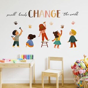 Mfault Small Hands Change The World Equality Wall Decals Stickers, Inspirational Diversity Inclusion Handprints Nursery Decorations Kids Bedroom Art, Neutral Toddlers Room Decor