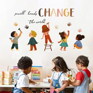 Mfault Small Hands Change The World Equality Wall Decals Stickers, Inspirational Diversity Inclusion Handprints Nursery Decorations Kids Bedroom Art, Neutral Toddlers Room Decor