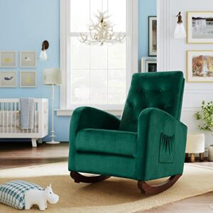 merax green modern tufted accent rocking chair, upholstered nursery glider rocker with high backrest for baby and kids, set of 1