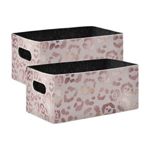 kcldeci rose gold leopard storage bins baskets for organizing, sturdy storage basket foldable storage baskets for shelves closet nursery toy