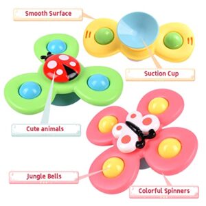 Suction Cup Spinner Toy for Baby 1 2 Year Old , 3PCS Spinner Sensory Toys for Toddlers 1 3, Cartoon Baby Fidget Spinners Toys 12 Months Kids, High Chair/Dining Table/Window/Travelling (Colorful)