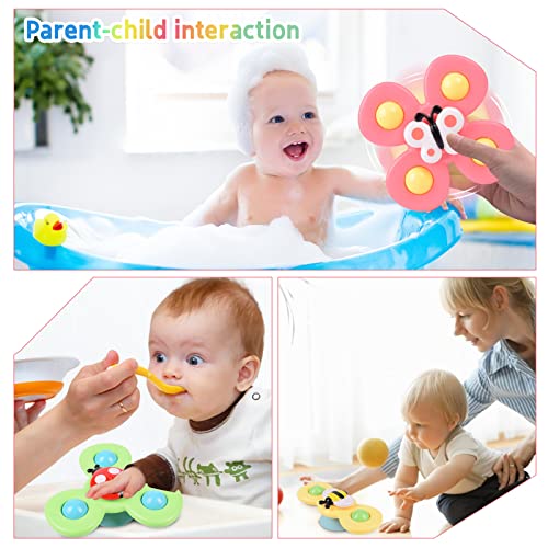 Suction Cup Spinner Toy for Baby 1 2 Year Old , 3PCS Spinner Sensory Toys for Toddlers 1 3, Cartoon Baby Fidget Spinners Toys 12 Months Kids, High Chair/Dining Table/Window/Travelling (Colorful)