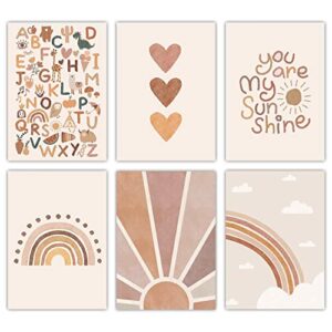 canssape set of 6 baby nursery room decor for girl 8"x10" you are my sunshine wall decor | boho rainbow decor for girls bedroom | alphabet watercolor kids wall decor nursery wall art prints (unframed)