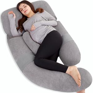 as awesling 60in pregnancy pillows for sleeping | detachable maternity pillow for pregnant women | extra large full body pillow for pregnancy with velvet cover (dark gray)