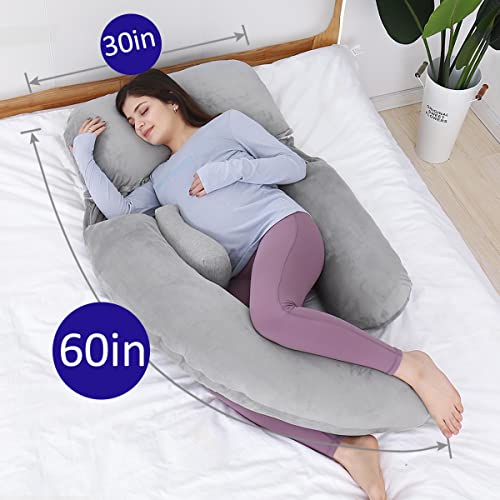 AS AWESLING 60in Pregnancy Pillows for Sleeping | Detachable Maternity Pillow for Pregnant Women | Extra Large Full Body Pillow for Pregnancy with Velvet Cover (Dark Gray)