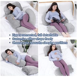 AS AWESLING 60in Pregnancy Pillows for Sleeping | Detachable Maternity Pillow for Pregnant Women | Extra Large Full Body Pillow for Pregnancy with Velvet Cover (Dark Gray)