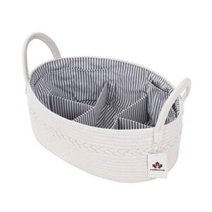 extra large baby diaper caddy organizer 16.5"x11"x6.5" woven cotton rope baby shower basket [8 pockets+5 compartments]nursery storage bin portable car travel tote bag newborn registry boy girl