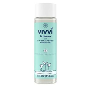 vivvi & bloom gentle 2-in-1 baby scalp & body massage oil, fast absorbing formula ideal to moisturize, for massage to remove dry flakes on scalp, hypoallergenic, 4 fl. oz