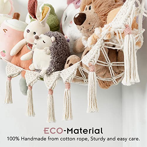 NIXX YU Stuffed Animal Net or Hammock, Macrame Toy Hammock Hanging Pet Net for Squishmallow Plushie Holder Teddy Bear Organizer Kids Room Storage Ideas (39"x39"x44")