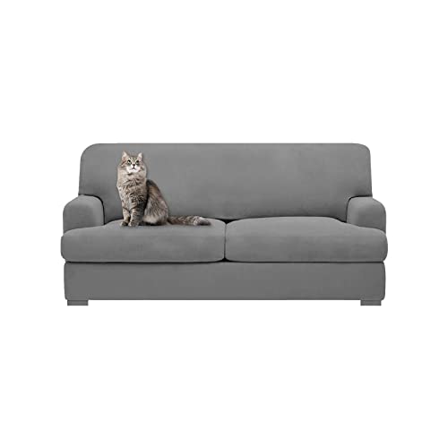 molasofa T Cushion Loveseat Slipcover with 2 Individual T Cushion Shape Seat Covers for Home Décor,3 Pieces Stretchable Washable Non-Pilling Non-Slip Love Seat Covers Covers(Loveseat,Light Gray)