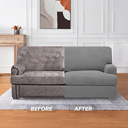 molasofa T Cushion Loveseat Slipcover with 2 Individual T Cushion Shape Seat Covers for Home Décor,3 Pieces Stretchable Washable Non-Pilling Non-Slip Love Seat Covers Covers(Loveseat,Light Gray)