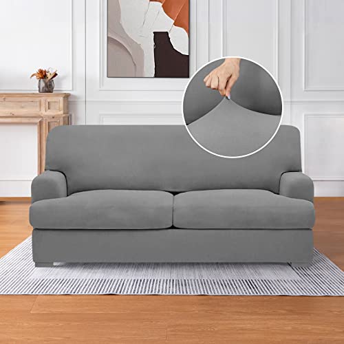 molasofa T Cushion Loveseat Slipcover with 2 Individual T Cushion Shape Seat Covers for Home Décor,3 Pieces Stretchable Washable Non-Pilling Non-Slip Love Seat Covers Covers(Loveseat,Light Gray)