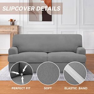 molasofa T Cushion Loveseat Slipcover with 2 Individual T Cushion Shape Seat Covers for Home Décor,3 Pieces Stretchable Washable Non-Pilling Non-Slip Love Seat Covers Covers(Loveseat,Light Gray)