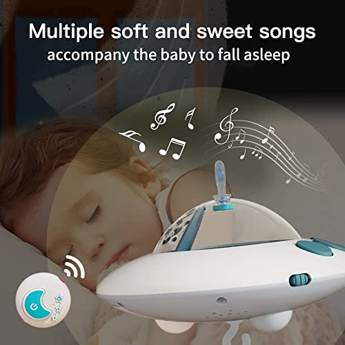 Eners Baby Crib Mobile with Music and Lights, Mobile for Crib with Remote Control, Rotation, Moon and Star Projection, Baby Crib Toys for Boys Girls (Blue)