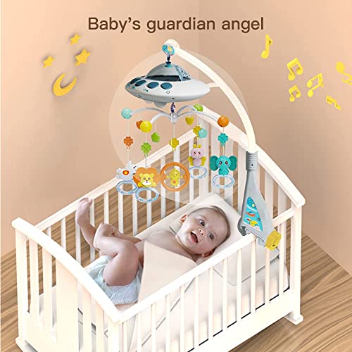 Eners Baby Crib Mobile with Music and Lights, Mobile for Crib with Remote Control, Rotation, Moon and Star Projection, Baby Crib Toys for Boys Girls (Blue)