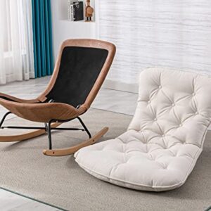 Kmax Rocking Chair Nursery Tufted Accent Glider Chair with Tufted Linen Fabric Cushion PU Leather Base for Baby Nursery Bedroom Living Room, Cream