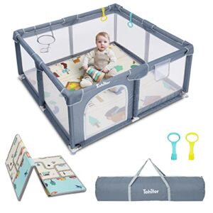 baby playpen with mat, large baby playard for toddler, bpa-free, non-toxic, safe no gaps play yard for babies, indoor & outdoor kids activity center 47"x47"x26.5" with 0.4" foldable playmat