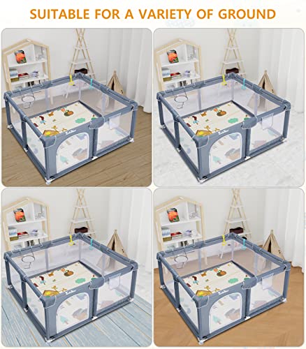 Baby Playpen with Mat, Large Baby Playard for Toddler, BPA-Free, Non-Toxic, Safe No Gaps Play Yard for Babies, Indoor & Outdoor Kids Activity Center 47"x47"x26.5" with 0.4" Foldable Playmat