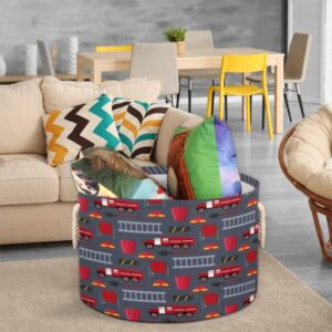 Large Round Storage Basket Fire Department Truck Collapsible Circle Storage Bin Laundry Hamper With Handle for Toy Blanket Dirty Clothes Towel Living Room Nursery Storage Organizer