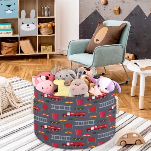 Large Round Storage Basket Fire Department Truck Collapsible Circle Storage Bin Laundry Hamper With Handle for Toy Blanket Dirty Clothes Towel Living Room Nursery Storage Organizer