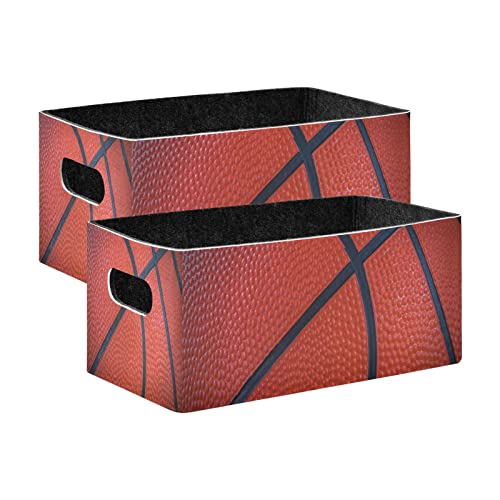 Kcldeci Closeup Basketball Texture Storage Bins Baskets for Organizing 2Pack, Sturdy Storage Basket Foldable Storage Baskets for Shelves Closet Nursery Toy