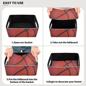 Kcldeci Closeup Basketball Texture Storage Bins Baskets for Organizing 2Pack, Sturdy Storage Basket Foldable Storage Baskets for Shelves Closet Nursery Toy