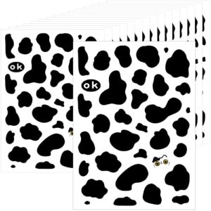 600pcs cow print stickers, self-adhesive wall decals vinyl print, black waterproof animal stickers for cow themed bathroom, nursery, bedroom and living room wall decor