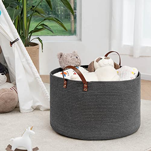 CHICVITA Large Gray Baby Storage Basket, Big Woven Laundry Baskets for Toy, Blankets, Towel, Decorative Basket for Nursery, Bedroom, 22 x 14 inches, Gray