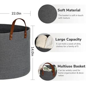 CHICVITA Large Gray Baby Storage Basket, Big Woven Laundry Baskets for Toy, Blankets, Towel, Decorative Basket for Nursery, Bedroom, 22 x 14 inches, Gray