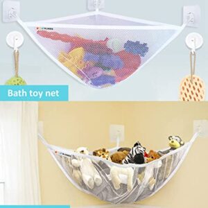 Bath Toy Holder Corner, Kids Bath Toy Net for Tub, Bathtub Toy Holder Basket, Mesh Bath Toy Storage Tub Bin, Hanging Hammock Organizer, Shower Caddy Bag Suction Cups, Baby Bathroom Toy Storage for Tub