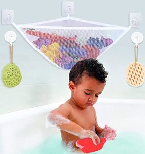 bath toy holder corner, kids bath toy net for tub, bathtub toy holder basket, mesh bath toy storage tub bin, hanging hammock organizer, shower caddy bag suction cups, baby bathroom toy storage for tub