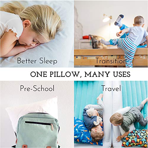 Toddler Pillow with Toddler Pillowcase - Soft Hypoallergenic - Best Pillow for Kids! Better Neck Support and Sleeping! Better Naps in Bed, a Crib, or at School! Makes Travel Comfier! (Safari)