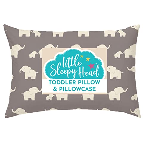 Toddler Pillow with Toddler Pillowcase - Soft Hypoallergenic - Best Pillow for Kids! Better Neck Support and Sleeping! Better Naps in Bed, a Crib, or at School! Makes Travel Comfier! (Elephant Gray)