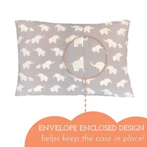 Toddler Pillow with Toddler Pillowcase - Soft Hypoallergenic - Best Pillow for Kids! Better Neck Support and Sleeping! Better Naps in Bed, a Crib, or at School! Makes Travel Comfier! (Elephant Gray)