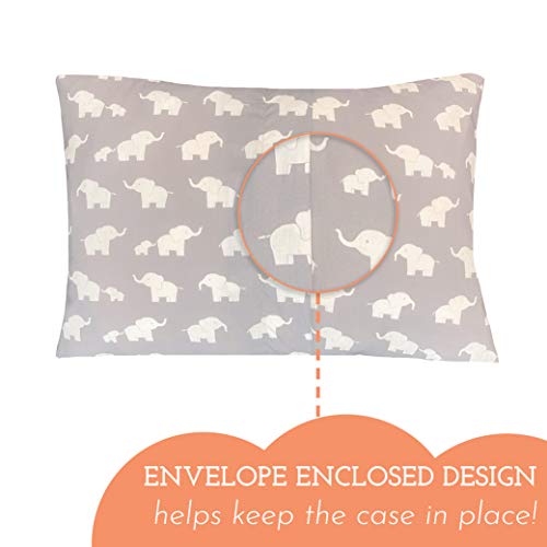 Toddler Pillow with Toddler Pillowcase - Soft Hypoallergenic - Best Pillow for Kids! Better Neck Support and Sleeping! Better Naps in Bed, a Crib, or at School! Makes Travel Comfier! (Elephant Gray)