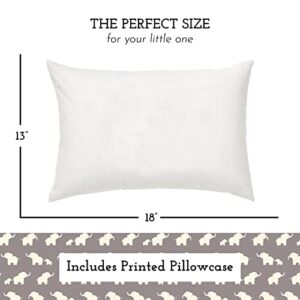 Toddler Pillow with Toddler Pillowcase - Soft Hypoallergenic - Best Pillow for Kids! Better Neck Support and Sleeping! Better Naps in Bed, a Crib, or at School! Makes Travel Comfier! (Elephant Gray)