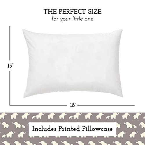 Toddler Pillow with Toddler Pillowcase - Soft Hypoallergenic - Best Pillow for Kids! Better Neck Support and Sleeping! Better Naps in Bed, a Crib, or at School! Makes Travel Comfier! (Elephant Gray)