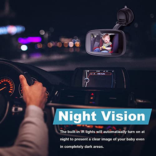 1080P Baby Car Mirror, Shybaby 4.3'' Baby Car Camera Monitor 170° Wide View, HD Night Vision Function and Reusable Sucker Bracket, Safety Rear Facing Car Set Camera Infants Kids Toddlers Black