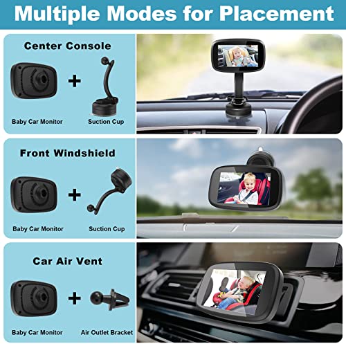 1080P Baby Car Mirror, Shybaby 4.3'' Baby Car Camera Monitor 170° Wide View, HD Night Vision Function and Reusable Sucker Bracket, Safety Rear Facing Car Set Camera Infants Kids Toddlers Black