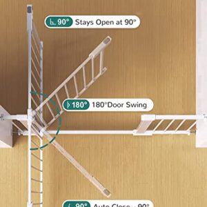 Newnice 29.7"-46" Safety Baby Gate for Stairs, Auto Close Pressure Mounted Easy Walk Thru Dog Pet Gate for The House, Doorways, Extra Wide Child Gates for Kids Toddler, White