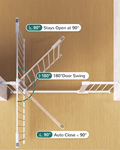 Newnice 29.7"-46" Safety Baby Gate for Stairs, Auto Close Pressure Mounted Easy Walk Thru Dog Pet Gate for The House, Doorways, Extra Wide Child Gates for Kids Toddler, White