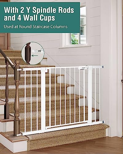 Newnice 29.7"-46" Safety Baby Gate for Stairs, Auto Close Pressure Mounted Easy Walk Thru Dog Pet Gate for The House, Doorways, Extra Wide Child Gates for Kids Toddler, White