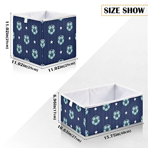 Soccer Sport Cube Storage Bin Collapsible Storage Bins Waterproof Toy Basket for Cube Organizer Bins for Toys Nursery Kids Closet Book Bathroom Office - 11.02x11.02x11.02 in