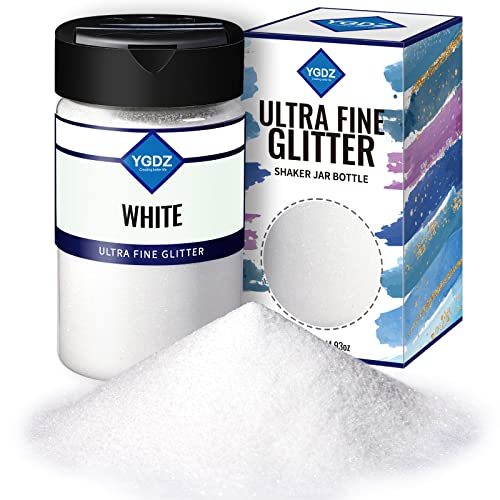 Fine Glitter, YGDZ 140G 4.93OZ White Glitter Powder for Tumblers Resin Crafts, Cosmetic Nail Face Body Painting Hair Glitter, White