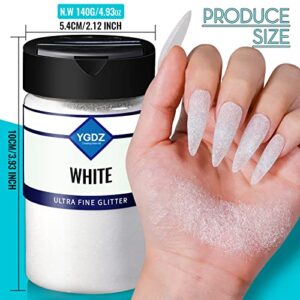 Fine Glitter, YGDZ 140G 4.93OZ White Glitter Powder for Tumblers Resin Crafts, Cosmetic Nail Face Body Painting Hair Glitter, White