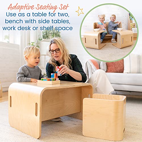 ECR4Kids Premium Bentwood Multipurpose Table and Chair Set, Kids Furniture, Natural, 3-Piece