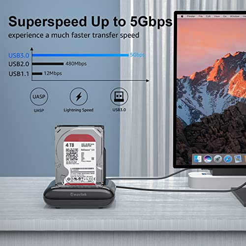 WAVLINK Dual Bay External Hard Drive Docking Station,USB 3.0 to SATA I/II/III for 2.5 or 3.5in HDD/SSD with Offline Clone Function, Supports UASP SATA 5Gbps[ 2x16TB Support]