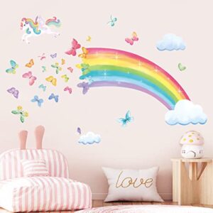 decalmile rainbow wall decals unicorn rainbow butterflies clouds wall stickers baby nursery girls bedroom living room wall decor